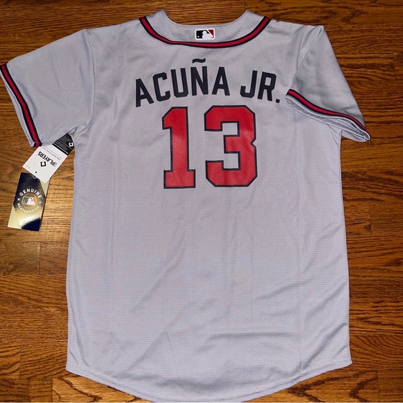 Majestic | Shirts & Tops | Mlb Gray Ronald Acuna Jr Atlanta Braves ...